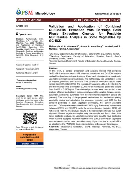 Pdf Validation And Application Of Combined Quechers Extraction With