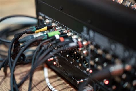 Audio Cables Connected To Professional Sound Mixer Detailed