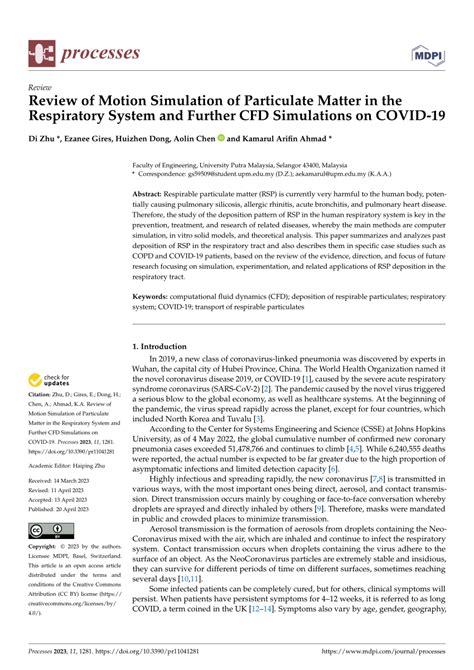 Pdf Review Of Motion Simulation Of Particulate Matter In The Respiratory System And Further
