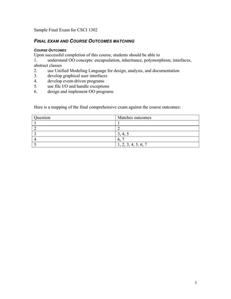 1 Sample Final Exam For Csci 1302 Upon Successful Completion Of