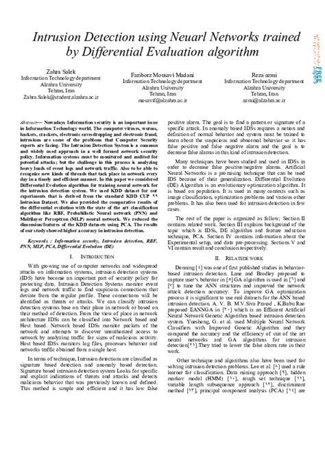 Pdf Intrusion Detection Using Neuarl Networks Trained By Differential