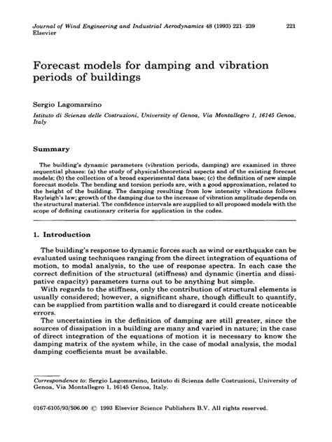 1993 forecast models for damping and vibration periods of buildings