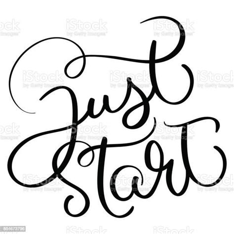 그냥 흰색 배경에서 텍스트를 시작 합니다 손으로 그린 서 예 문자 벡터 일러스트 레이 션 Eps10 그리기에 대한 스톡 벡터