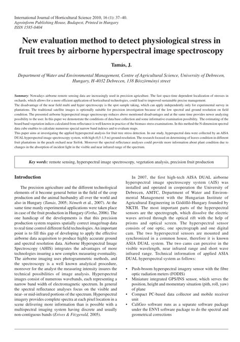 Pdf New Evaluation Method To Detect Physiological Stress In Fruit Trees By Airborne