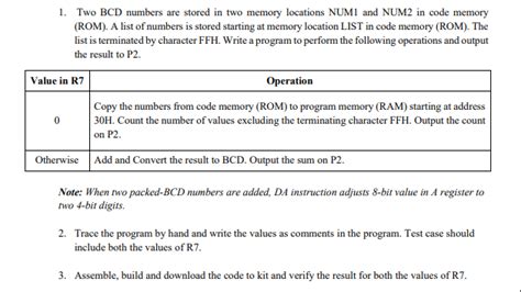 solved 1 two bcd numbers are stored in two memory locations