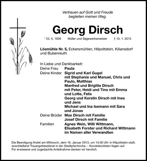 Traueranzeigen Von Georg Dirsch Trauernnde
