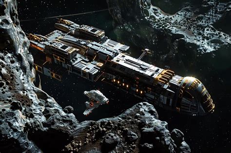 Futuristic Spaceship Maneuvering Through An Asteroid Field Premium Ai Generated Image