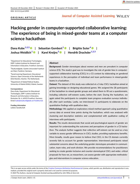 PDF Hacking Gender In Computersupported Collaborative Learning The Experience Of Being In