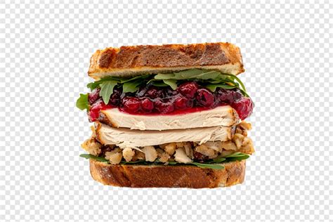 Thanksgiving Turkey Sandwich With Cranberry Sauce Stuffing And Isolated