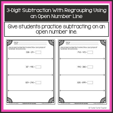 3 Digit Subtraction With Regrouping Using An Open Number Line Worksheets Library