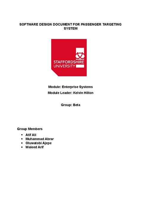 Software Design Document Software Design Document For Passenger