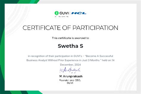 Swetha S On Linkedin Guvi Certificate