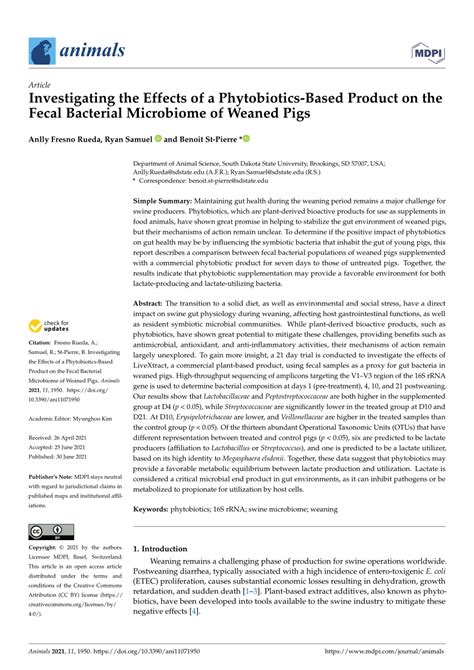 Pdf Investigating The Effects Of A Phytobiotics Based Product On The Fecal Bacterial