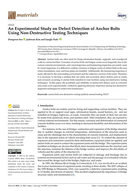 PDF An Experimental Study On Defect Detection Of Anchor Bolts Using Non Destructive Testing