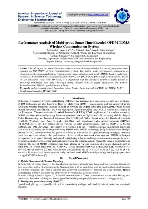 Performance Analysis Of Multi Group Space Time Encoded Ofdm Tdma Wireless Communication System