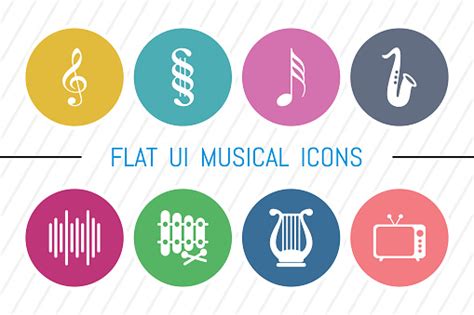 플랫 Ui 8 색상 음악 아이콘 설정합니다 Eps10입니다 매우 유용한 음악 아이콘 설정 간단한 그림입니다 웹 모바일 소프트웨어 및 애플 리 케이 션에 대 한 유용한 아이콘