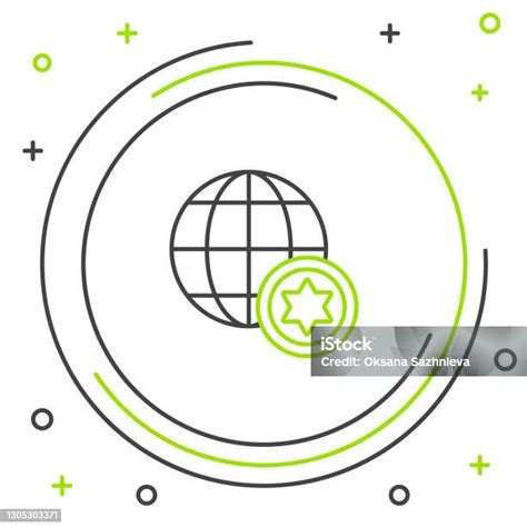 흑백 배경에 고립 된 검은 색과 녹색 라인 월드 글로브와 이스라엘 아이콘 다채로운 개요 개념 벡터 일러스트레이션 0명에 대한 스톡 벡터 아트 및 기타 이미지 Istock