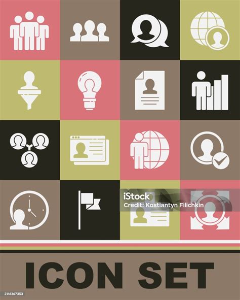 헤드 헌팅 계정 화면 만들기 생산적인 인간 말풍선 채팅 램프 전구 사용자 그룹 및 이력서 아이콘을 설정합니다 벡터 Brand Name Online Messaging