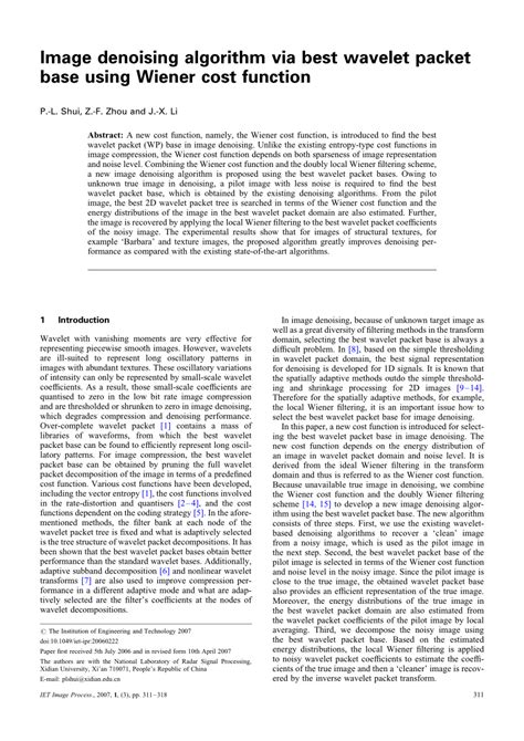 Pdf Image Denoising Algorithm Via Best Wavelet Packet Base Using