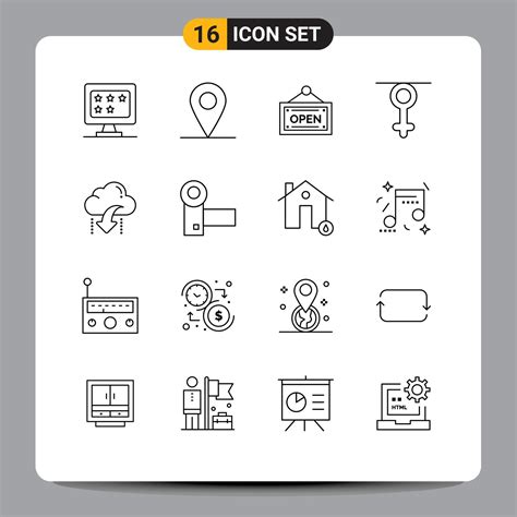 16 User Interface Outline Pack Of Modern Signs And Symbols Of Data Down Board Cloud Human