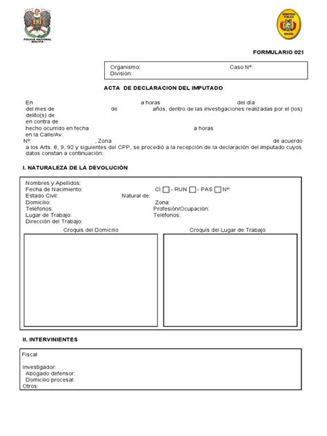 Acta De Declaracion Del Imputado Pdf Fiscal Sentencia Ley