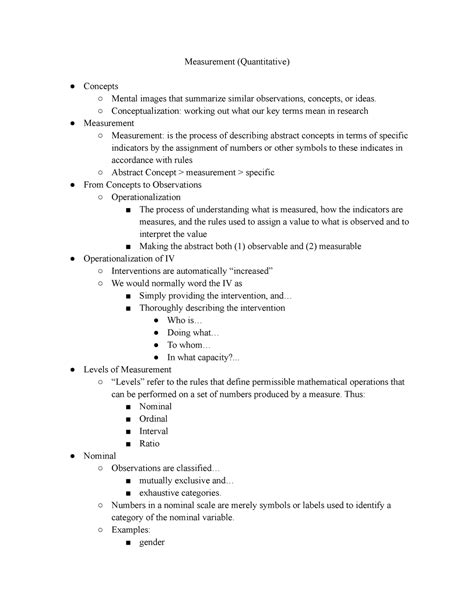 Measurement Quantitative Measurement Quantitative Concepts Mental Images That Summarize