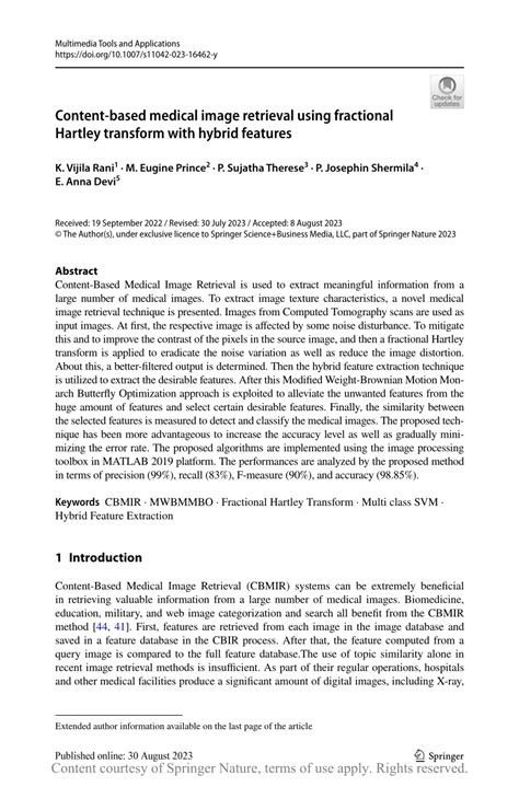 Content Based Medical Image Retrieval Using Fractional Hartley Transform With Hybrid Features