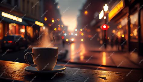 Premium Photo Illuminated Coffee Shop Window In The City Generated By Ai