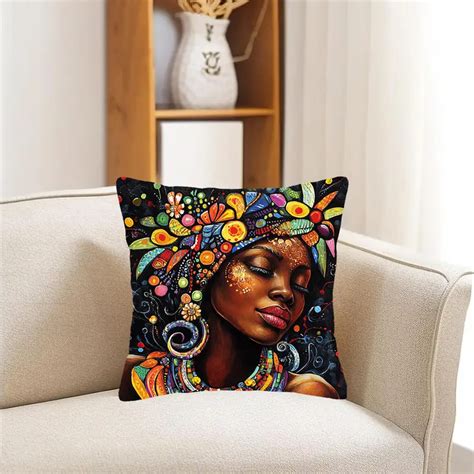 아프리카 민족 여성 아트 프린트 폴리에스터 쿠션 커버 18x18인치 생동감 넘치는 혼합 색상 파티 장식에 완 Temu