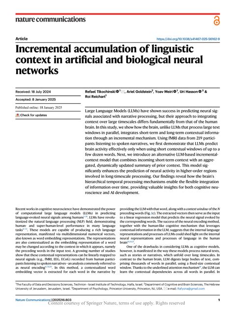 Pdf Incremental Accumulation Of Linguistic Context In Artificial And Biological Neural Networks
