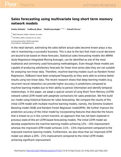 Pdf Sales Forecasting Using Multivariate Long Short Term Memory