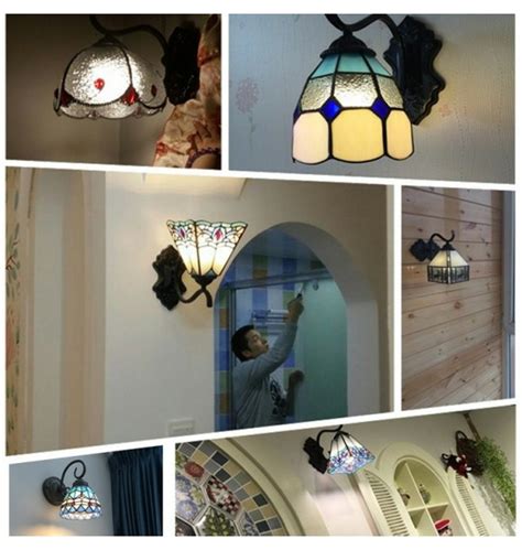 스테인드글래스 스테인글라스 조명 펜던트 무드등 갓등 식탁등 112503 티파니 벽 램프 침실 연구실 거실 지중해 파란색 유리 욕실 거울 전면 램프 화장실 Led 메이크업 티몬