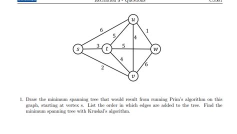 Solved 1 Draw The Minimum Spanning Tree That Would Result Chegg Com