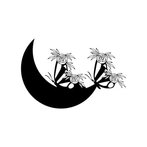 Premium Vector A Black And White Illustration Of A Moon With Flowers