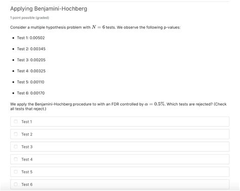 Solved Applying Benjamini Hochberg 1 Point Possible Graded