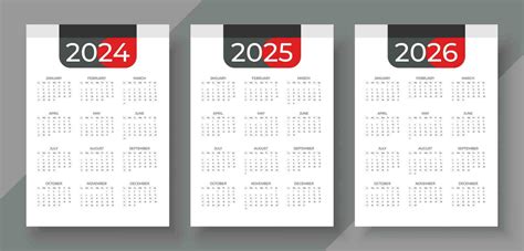 Calendar 2024 2025 2026 Simple Vertical Calendar Design Template