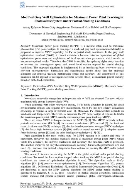Pdf Modified Grey Wolf Optimization For Maximum Power Point Tracking