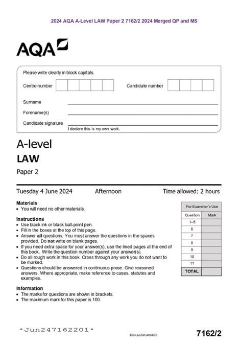 2024 Aqa A Level Law Paper 2 71622 2024 Merged Qp And Ms Aqa Aand As