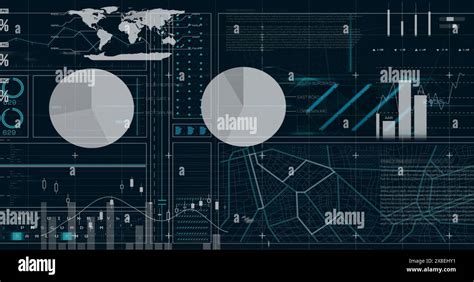 Image Of Map Over Diagrams And Data Processing On Black Background