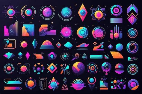 Premium Photo Retro Futuristic Elements For Design Big Collection Of Abstract Graphic Geometric