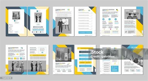 브로셔 창조적 인 디자인 다목적 템플릿은 표지 뒤로 및 내부 페이지를 포함합니다 트렌디 한 미니멀 한 평면 기하학적 디자인 설계도에 대한 스톡 벡터 아트 및 기타 이미지