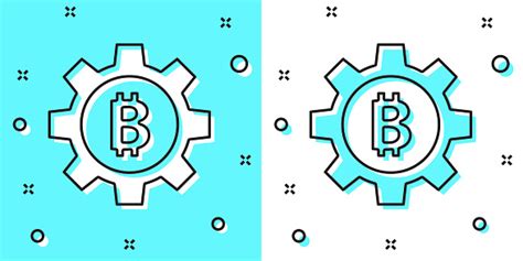 녹색과 흰색 배경에 고립 된 블랙 라인 암호 화폐 동전 비트 코인 아이콘 기어 및 비트 코인 설정 블록 체인 기반의 안전한 암호화 통화 임의동적 모양 벡터 0명에 대한 스톡