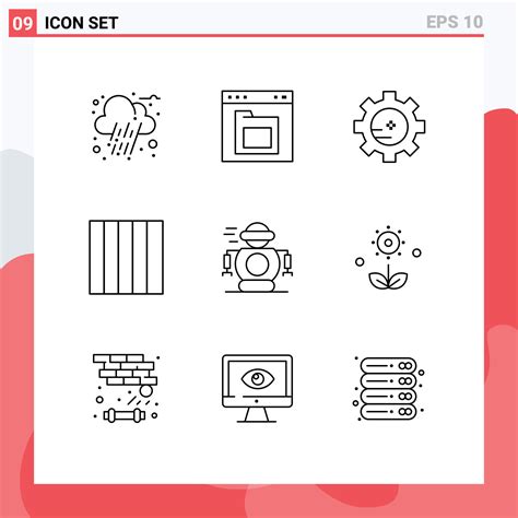 Group Of 9 Modern Outlines Set For Flora Robotic Gear Technology Layout