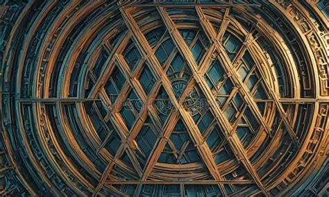 Complex Abstract Metal Structure With Intersecting Lines And Circular Pattern Interlocking