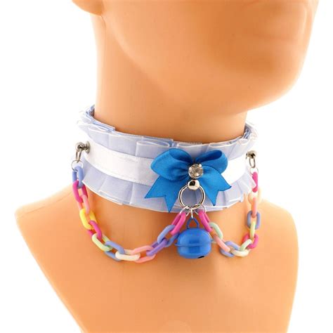 Kawaii Chain Choker Kitten Pet Play Collar Blue Ddlg Choker Satin