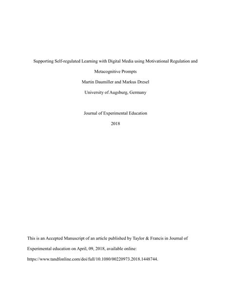 Pdf Supporting Self Regulated Learning With Digital Media Using Motivational Regulation And