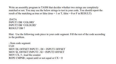 solved write an assembly program in tasm that decides