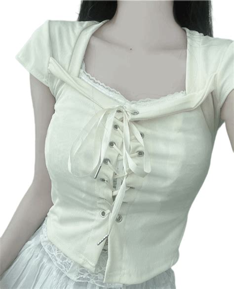 발레코어유니크🤍 코르셋 리본 반팔 슬릿티 아일렛 에이블리