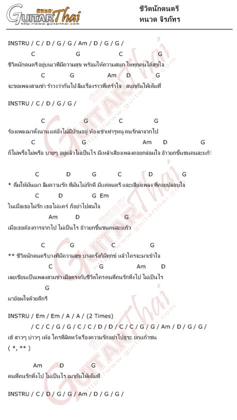 คอร์ดเพลง ชีวิตนักดนตรี หนวด จิรภัทร
