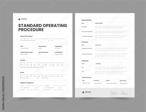 Standard Operating Procedure Template Sop Sop Template Sop Guidelines Template Stock Vector